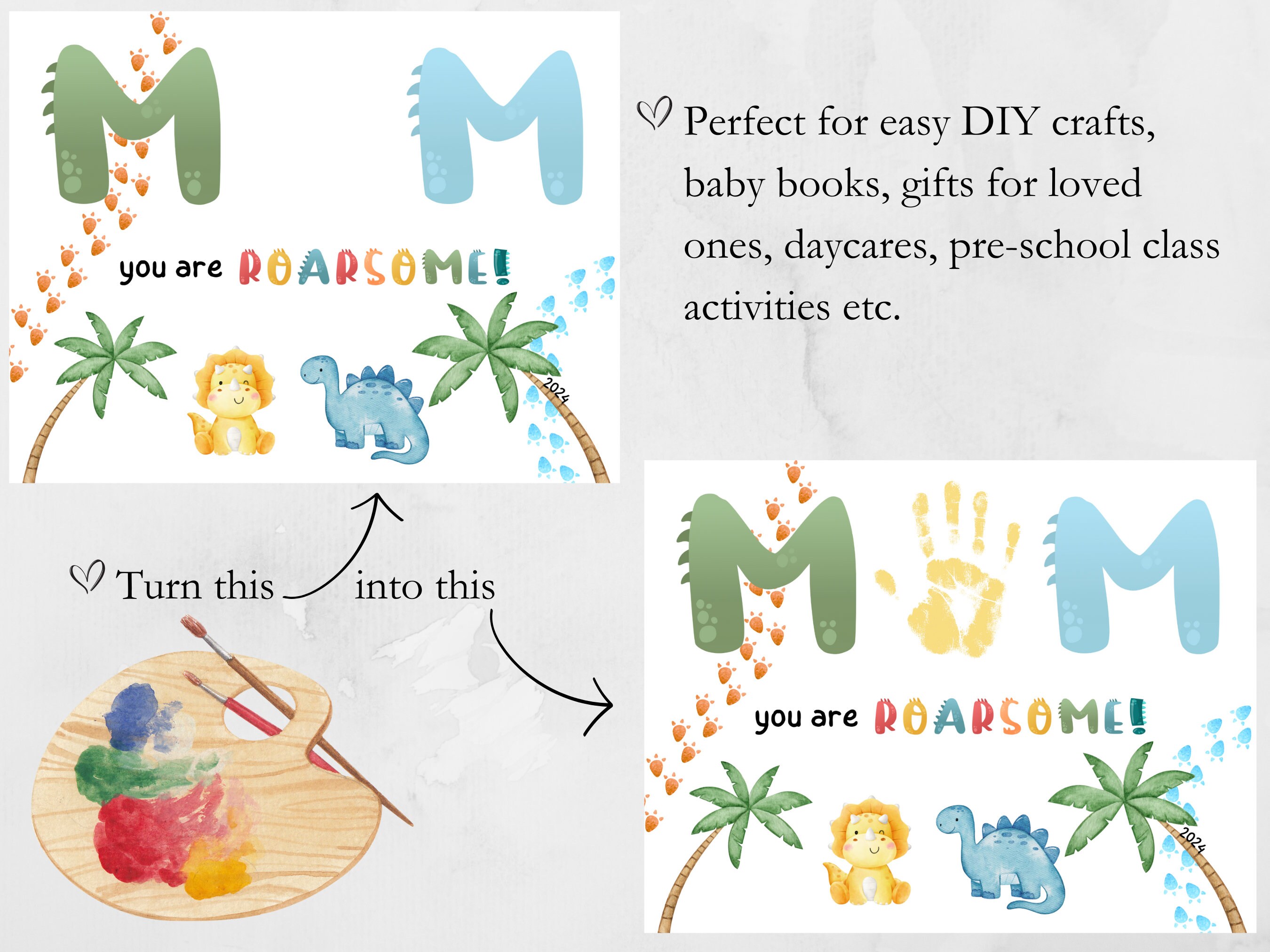 Mother's Day Handprint Craft, Printable DIY Crafts, Dinosaur Handprint ...