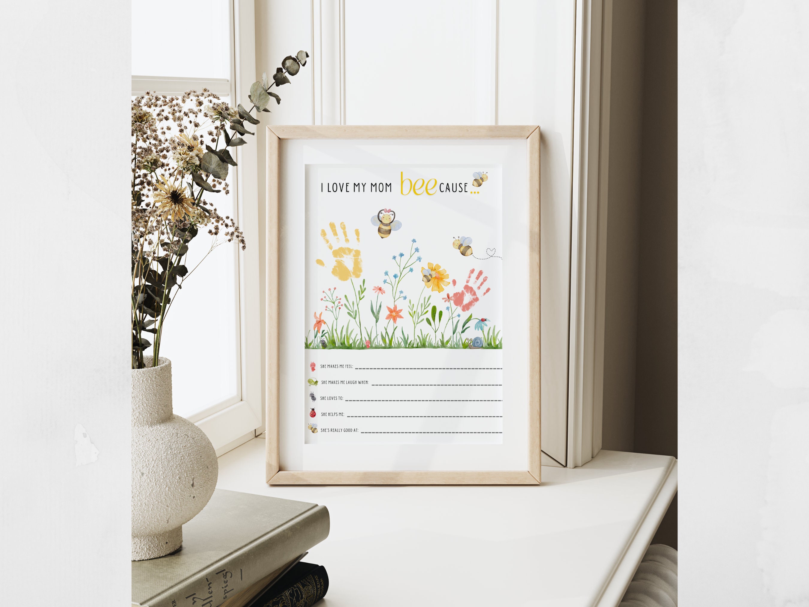 Mother's Day Handprint Craft, I Love My Mom Bee-cause Craft, Printable ...