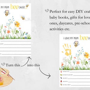 Mother's Day Handprint Craft, I Love My Mom Bee-cause Craft, Printable ...