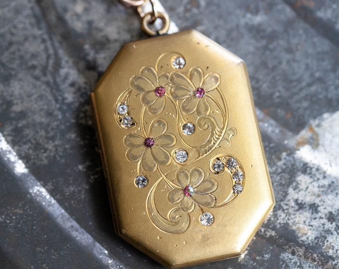 Victorian Gold Filled Flower Locket, Antique Bloomed Hexagonal Locket ...