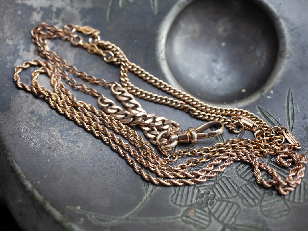 Victorian Watch Chain Necklace, LONG Antique Gold Filled Chain ...