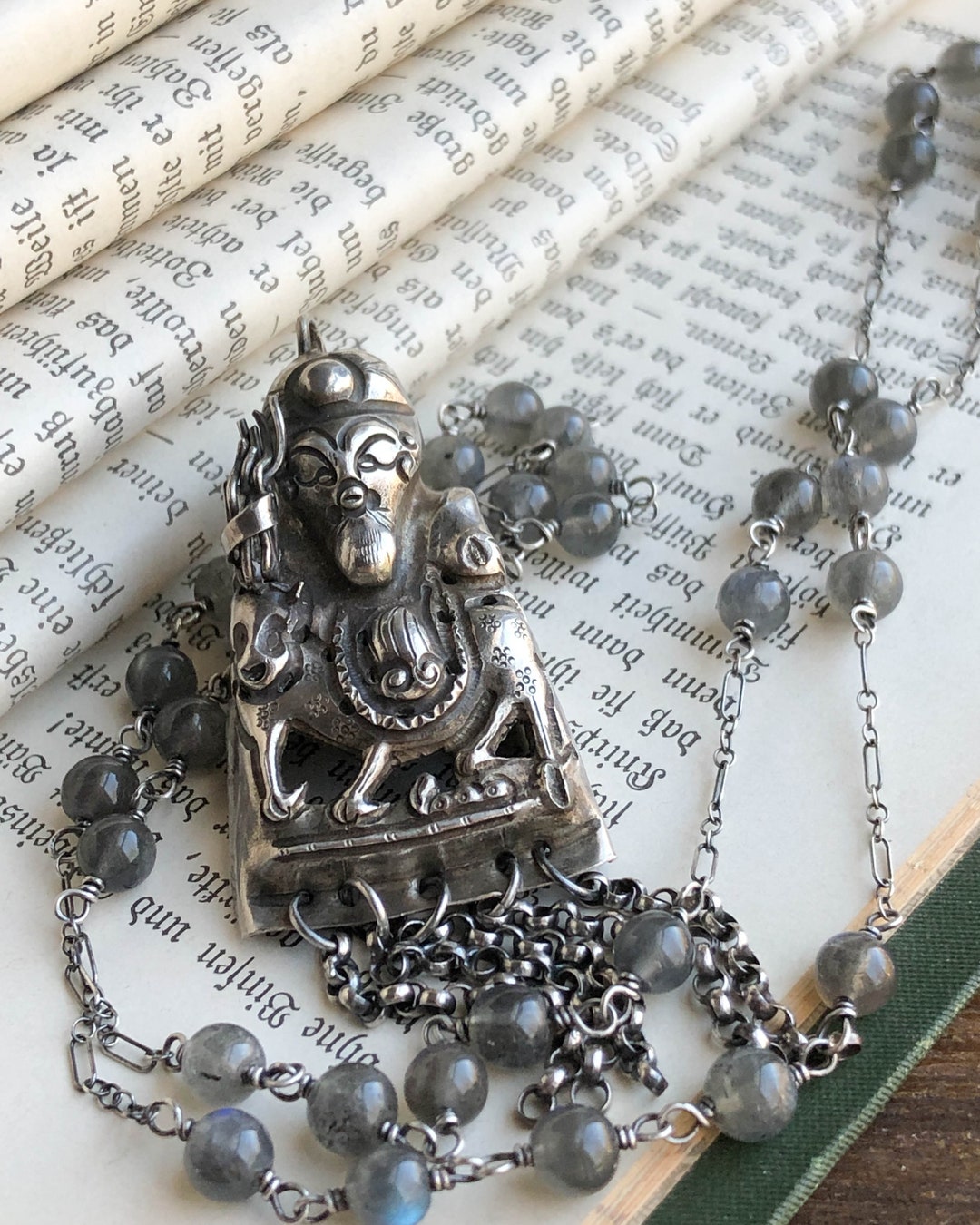 Antique Chinese Sterling & Labradorite Necklace, Antique Chinese Silver ...