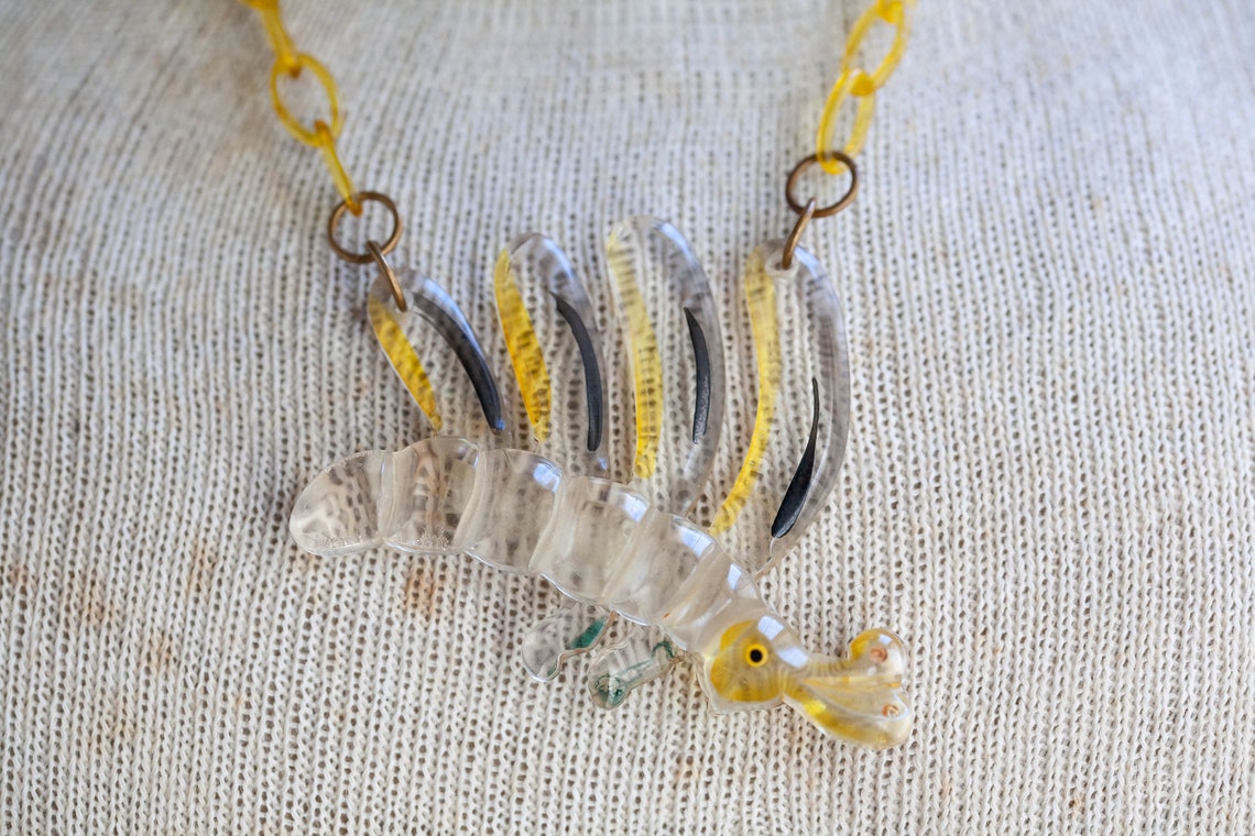 1940's Lucite Butterfly Bug Necklace, 1940's Lucite Chain Necklace ...