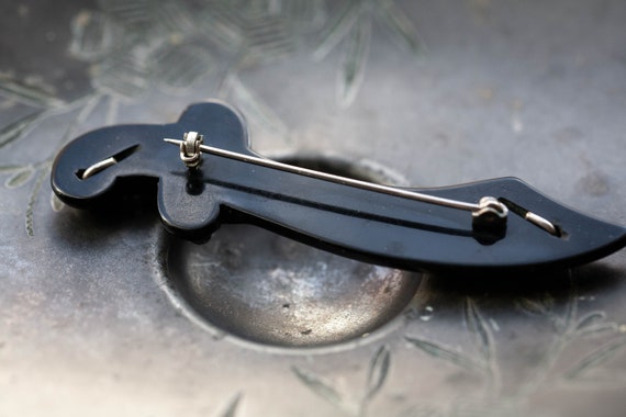 1940's Carved Bakelite Sword Brooch, ,Vintage Black B… - Gem