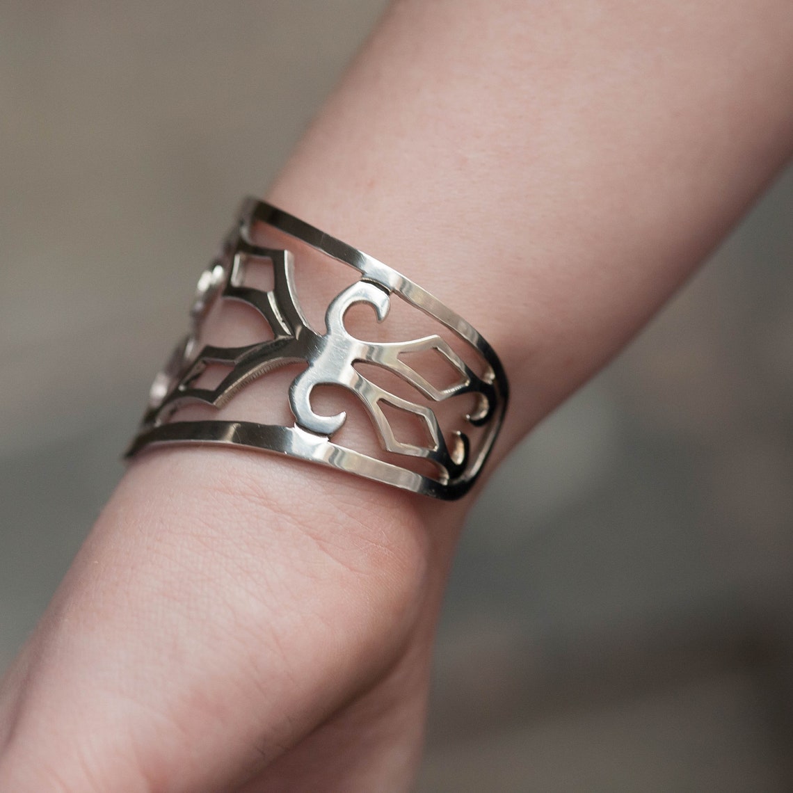 Vintage Sterling Silver Wide Cuff Bracelet Vintage Sterling | Etsy