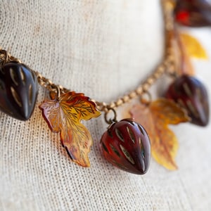 1930's Bakelite Acorn Charm Necklace, Vintage Root Beer Carved Charm ...