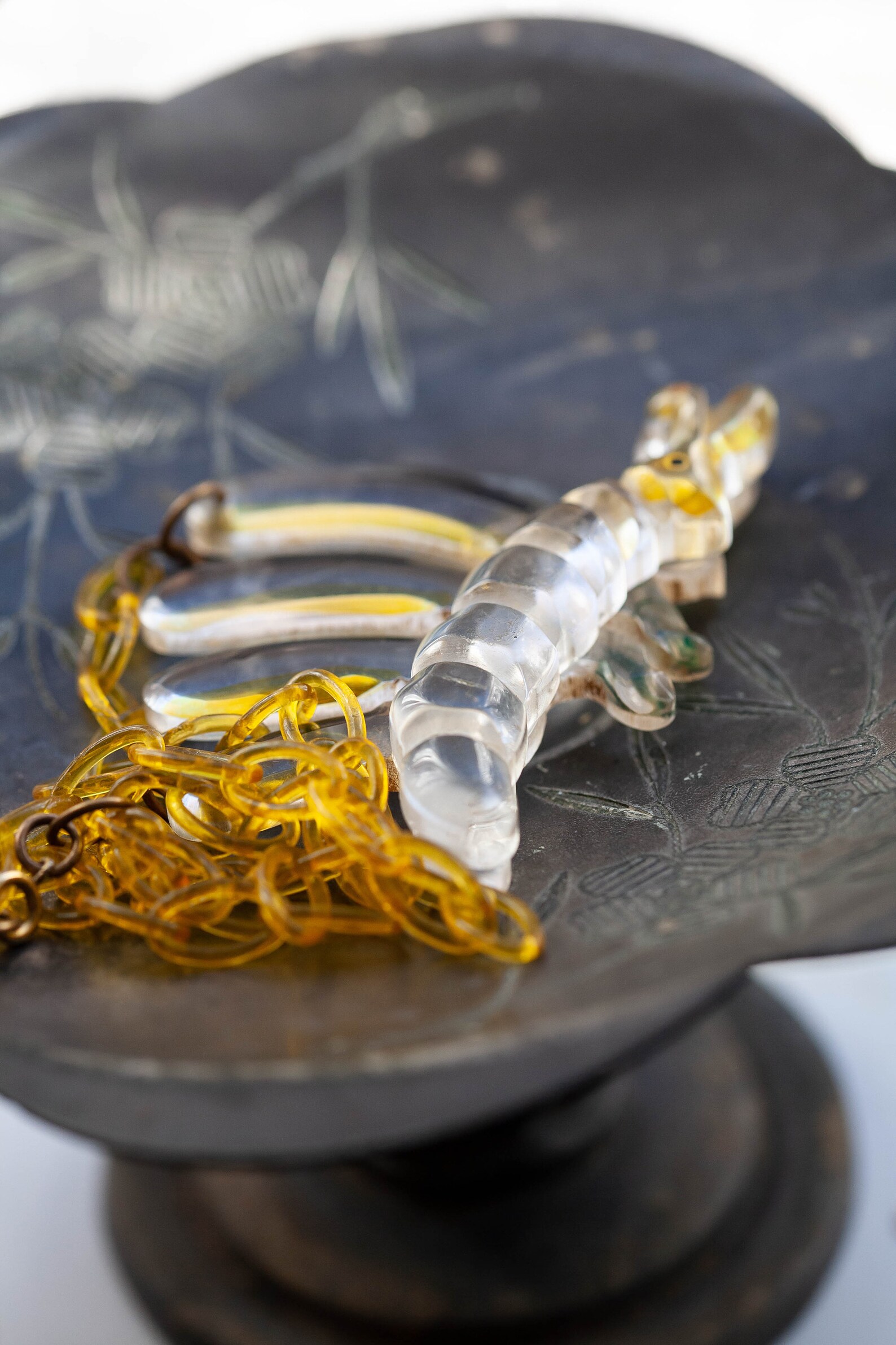 1940's Lucite Butterfly Bug Necklace, 1940's Lucite Chain Necklace ...