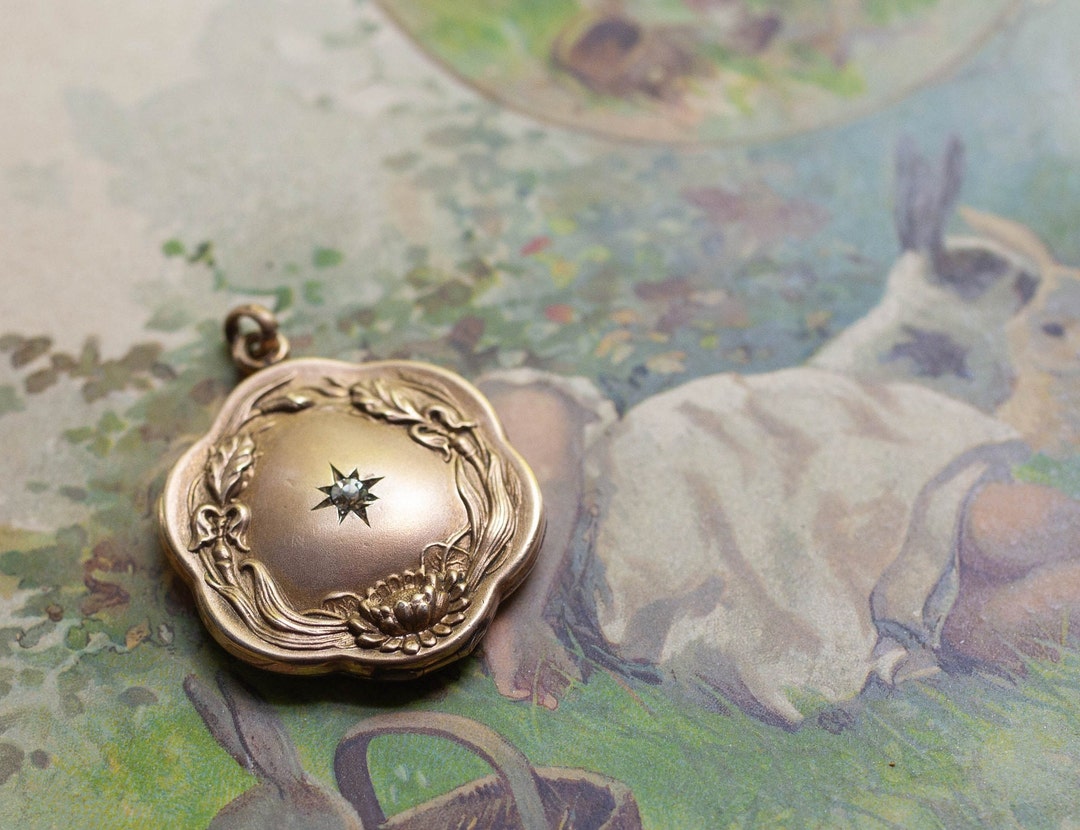 Art Nouveau Lotus Flower Locket SARA, Antique Lotus Flower Locket ...