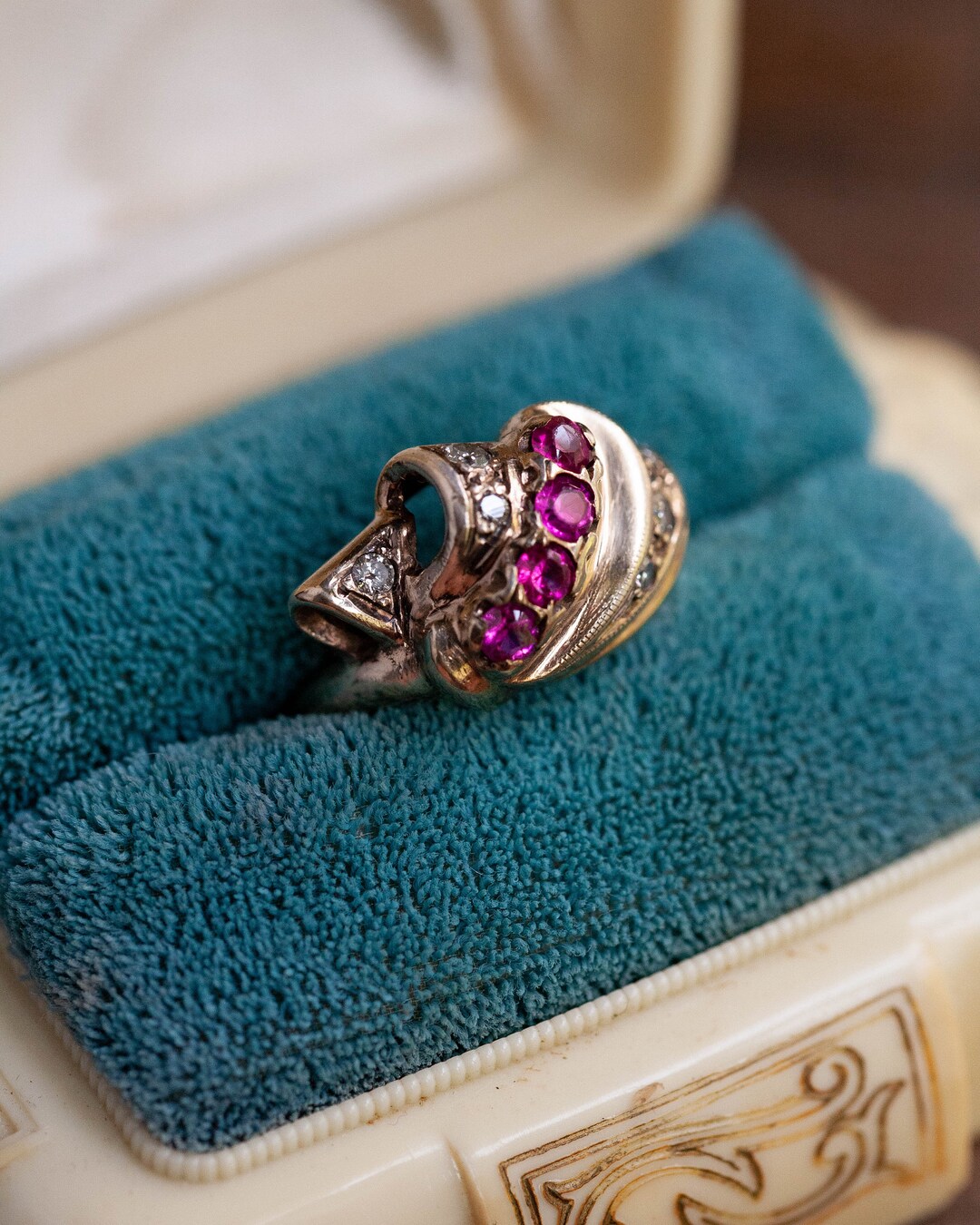 1940's Retro Modern Rose Gold Ruby Diamond Ring, 1940's Old Hollywood ...