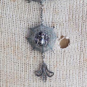 Victorian Sterling Spider Web Necklace, Antique Silver Spider Necklace ...