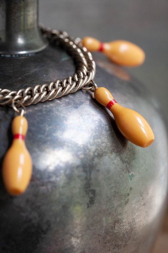 1930's Bakelite Bowling Pin Charm Bracelet, 1930's Ba… - Gem