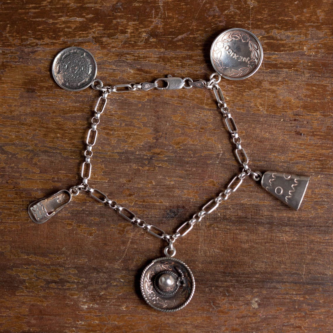 Vintage Sterling Mexican Charm Bracelet Vintage Sterling | Etsy