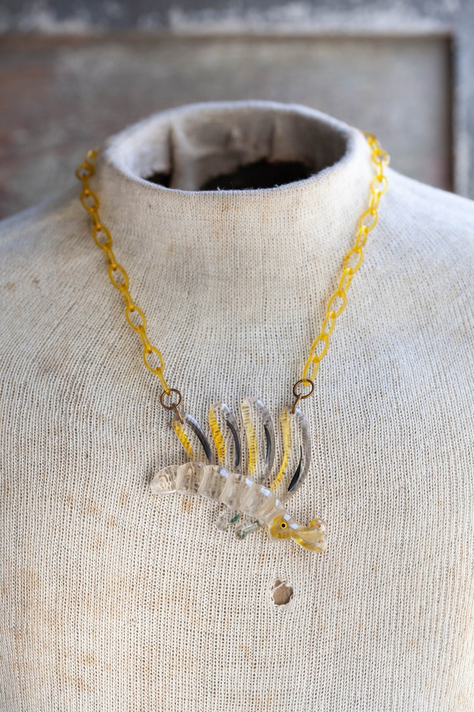 1940's Lucite Butterfly Bug Necklace, 1940's Lucite Chain Necklace ...