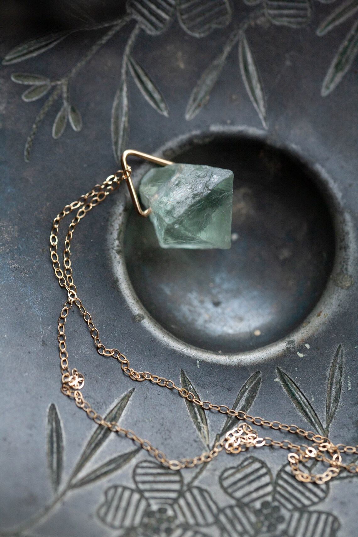 Antique Upcycled 14K Gold & Fluorite Octahedral Crystal, Fluorite Gold ...