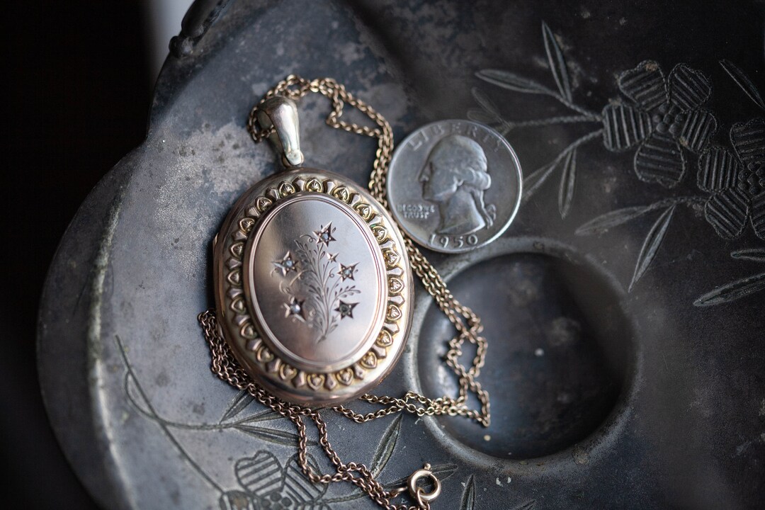 Victorian 14K Gold Diamond Locket, Antique Gold & Diamond Locket, Rose ...