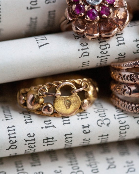 Antique Padlock Ring Victorian Padlock Key and Heart Ring - Etsy