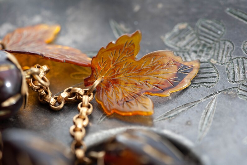 1930's Bakelite Acorn Charm Necklace, Vintage Root Beer Carved Charm ...