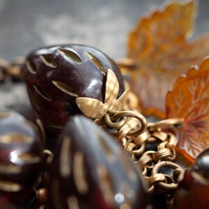 1930's Bakelite Acorn Charm Necklace, Vintage Root Beer Carved Charm ...