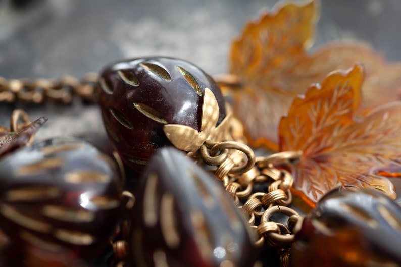 1930's Bakelite Acorn Charm Necklace, Vintage Root Beer Carved Charm ...