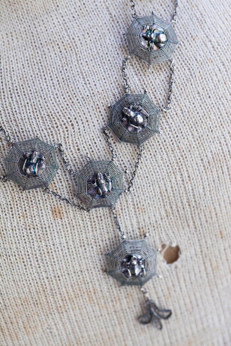 Victorian Sterling Spider Web Necklace, Antique Silver Spider Necklace ...
