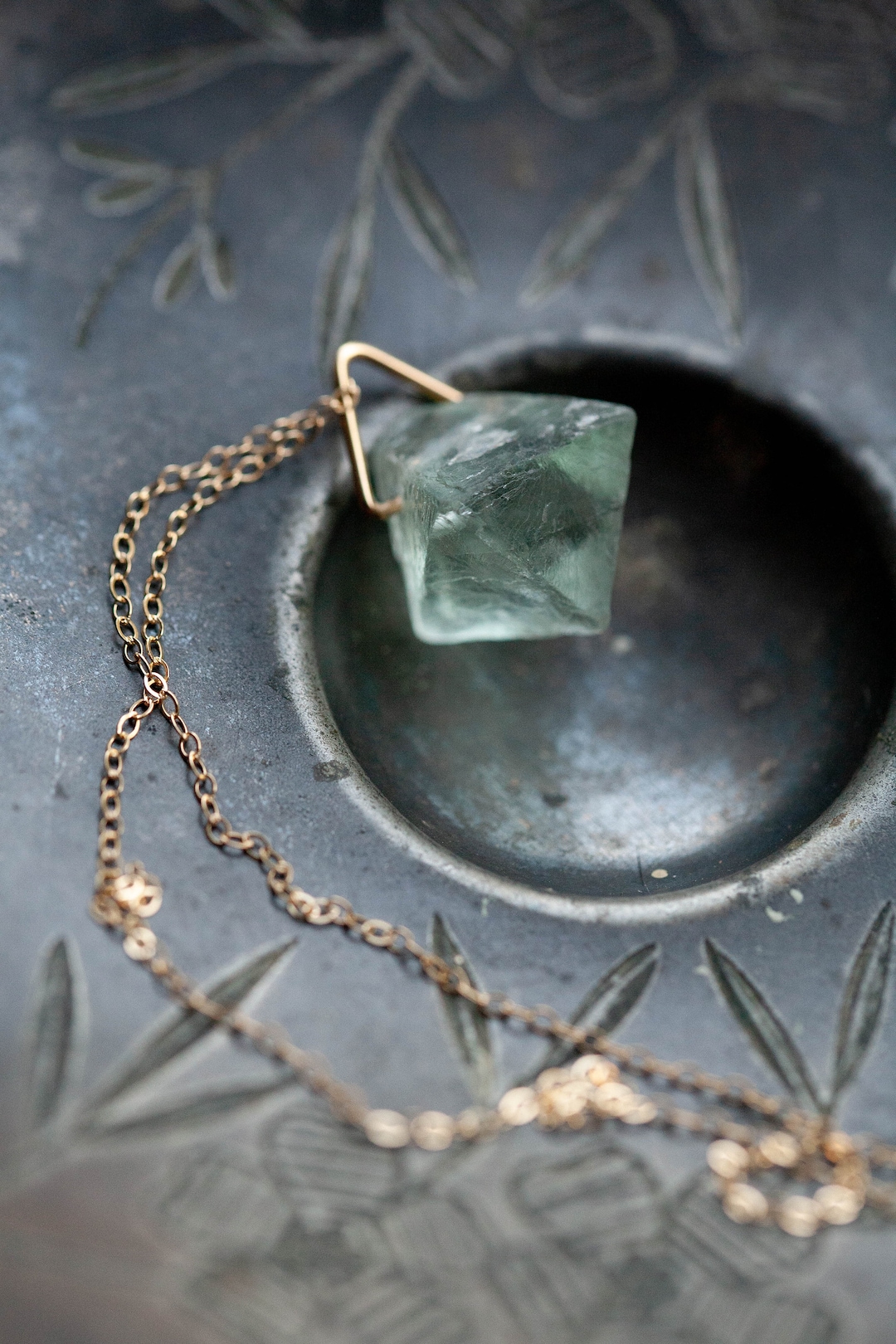 Antique Upcycled 14K Gold & Fluorite Octahedral Crystal, Fluorite Gold ...