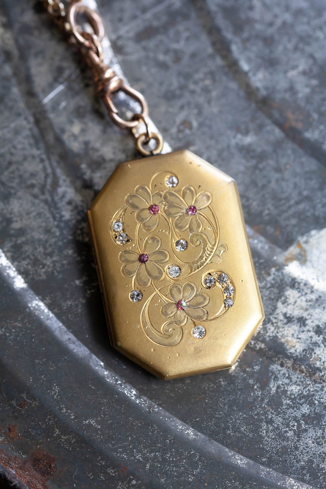 Victorian Gold Filled Flower Locket, Antique Bloomed Hexagonal Locket ...