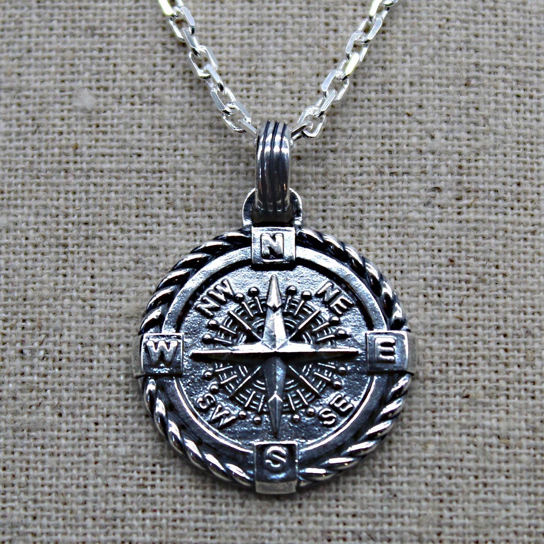 Compass Pendant Sterling Silver Aged Finish – Vintage Medallion ...