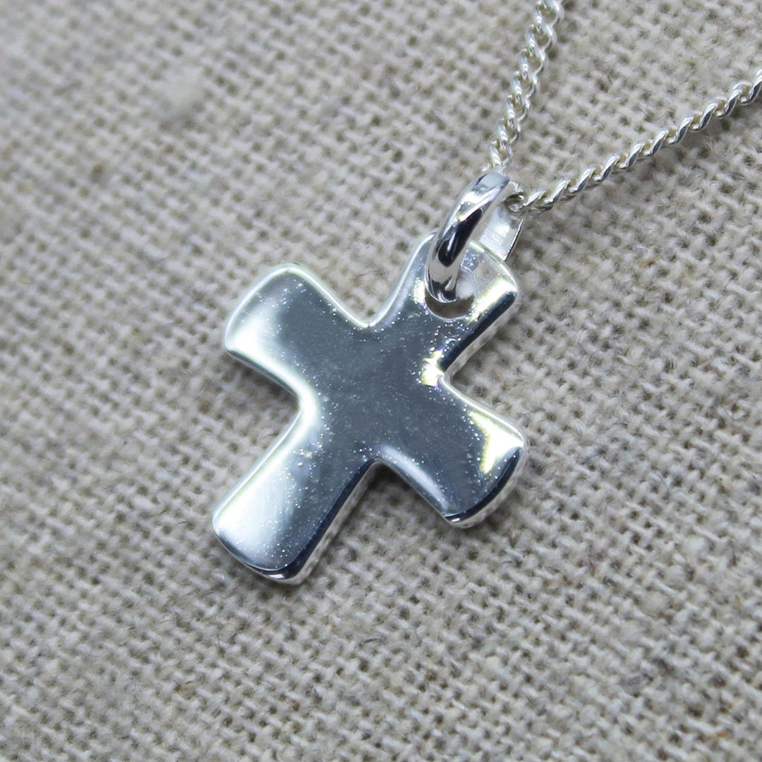 Solid Silver Catholic Cross Pendant, Flat Shape, Handmade Silver ...