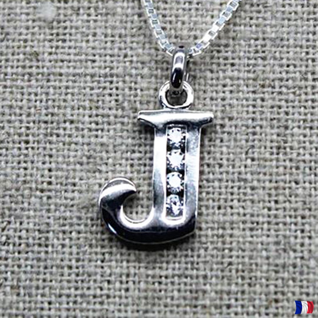 Letter J Pendant Sterling Silver With Zircons – Initial Necklace for ...