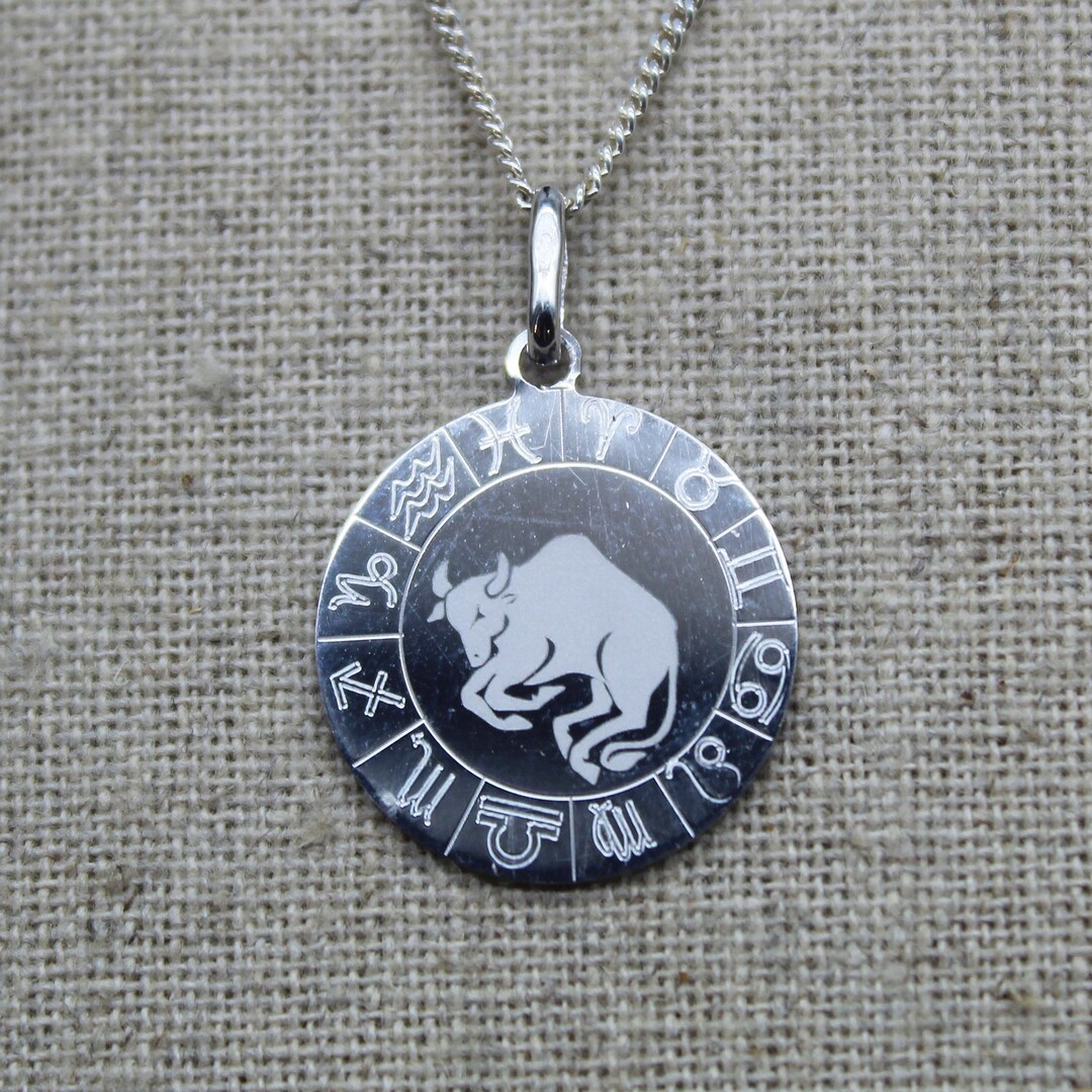 Pendant, Solid Silver Medal Sign of the Zodiac of Taurus, Astrological ...