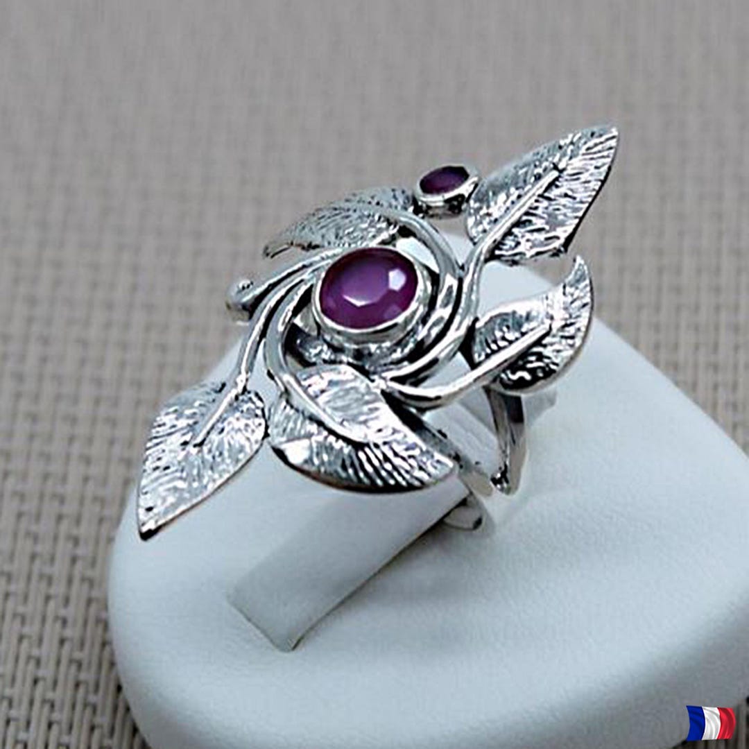 Ruby Ring in Sterling Silver 925 – Leaf Design Elegant Gift for Women ...
