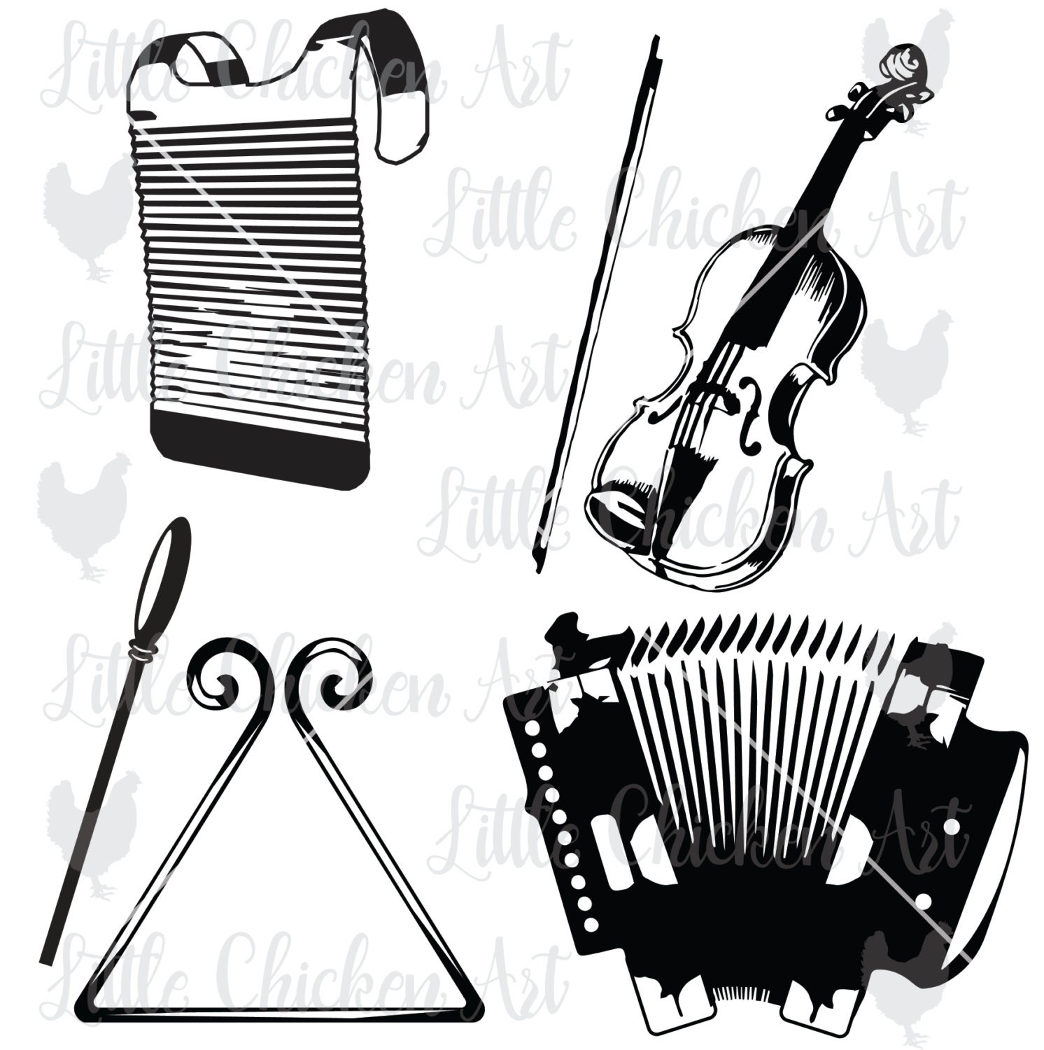 Cajun Musical Instruments, Cut File, Clip Art, SVG, Silhouette Cameo ...