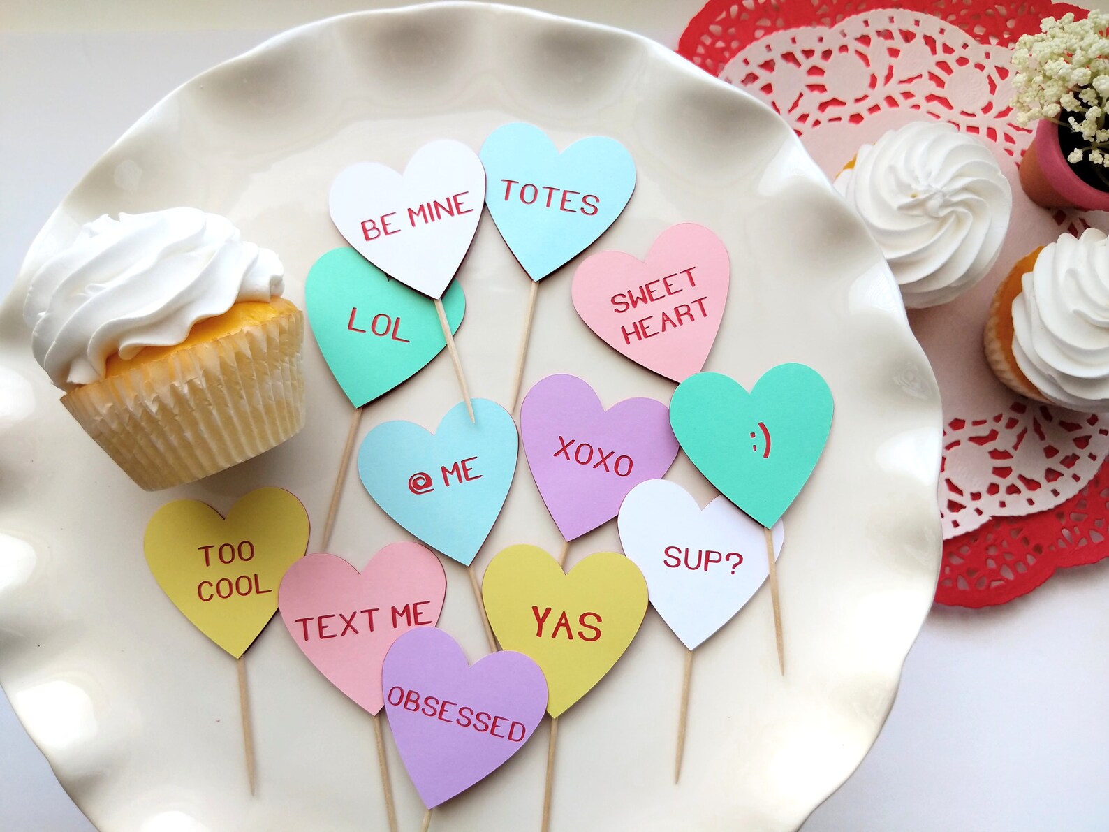 Candy Conversation Heart Cupcake Toppers | Etsy
