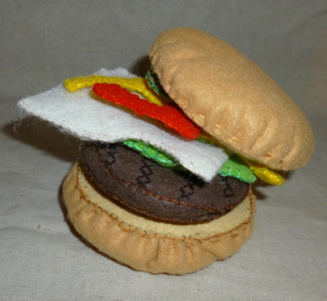 Wool Felt Hamburger Play Foods Handmade Hand Stitched - Etsy