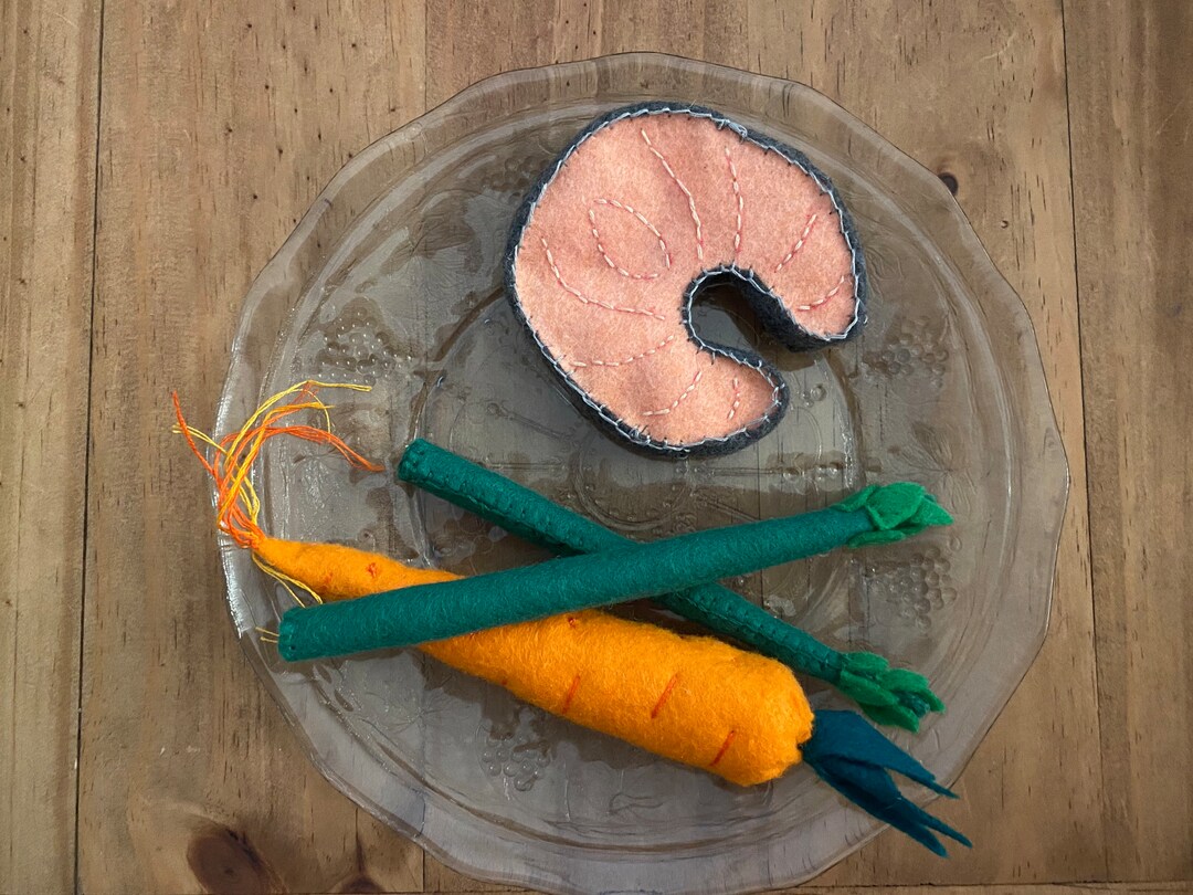 Wool Felt Salmon and Veggie Play Foods Handmade Hand Stitched - Etsy