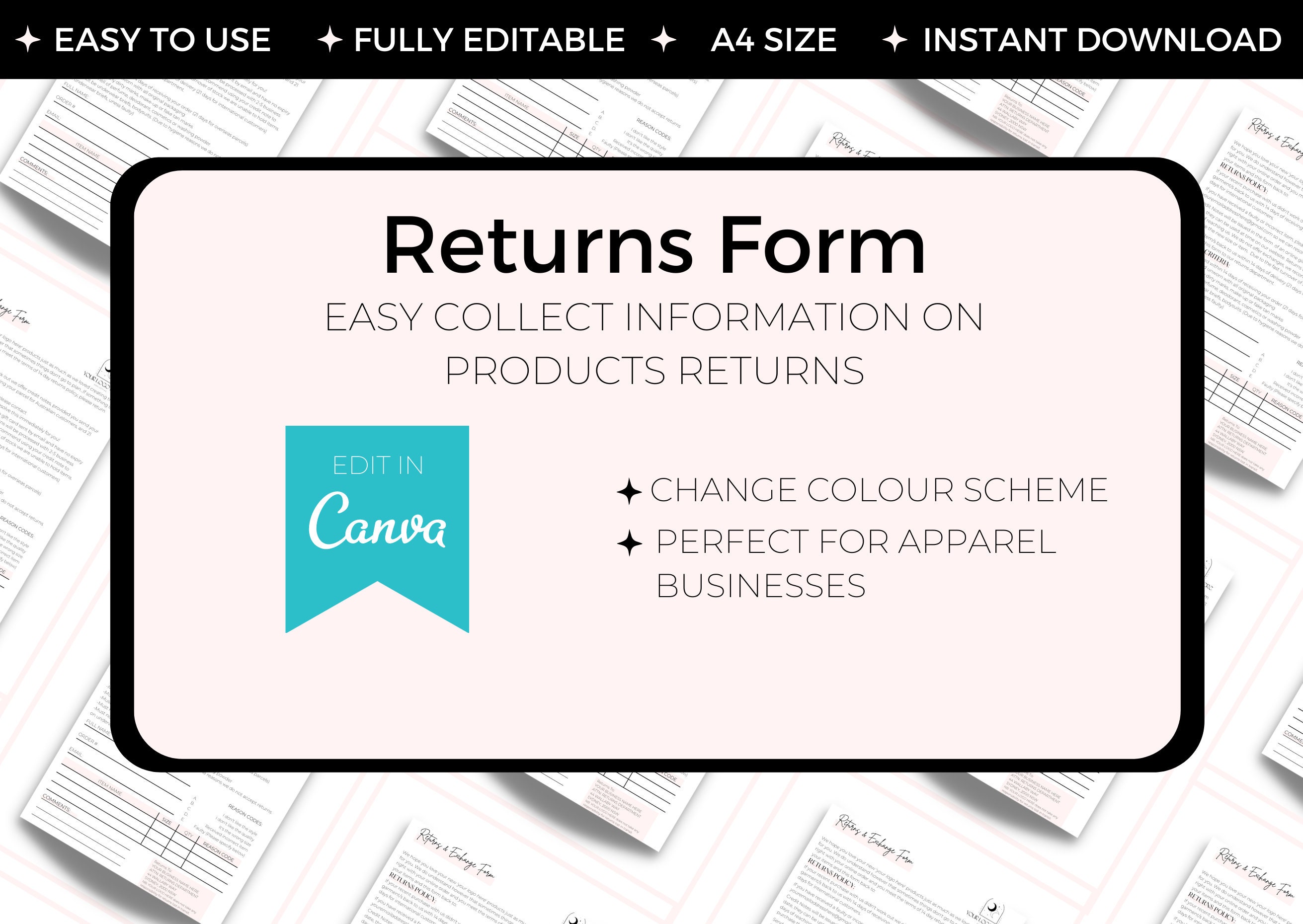 Return of Goods Form, Return Form, Merchandise Return Form, Fashion ...