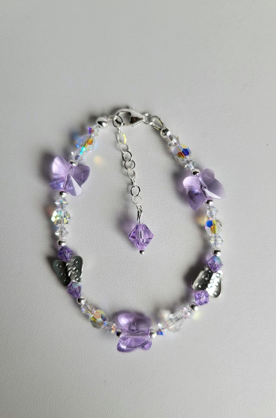 Violet Swarovski Crystal & Sterling Silver Butterflies, Clear AB Swarovski Crystal Sterling ...
