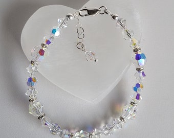 Clear AB Swarovski Crystal (6mm Round+bicone) & Sterling Bracelet #2312 - Etsy