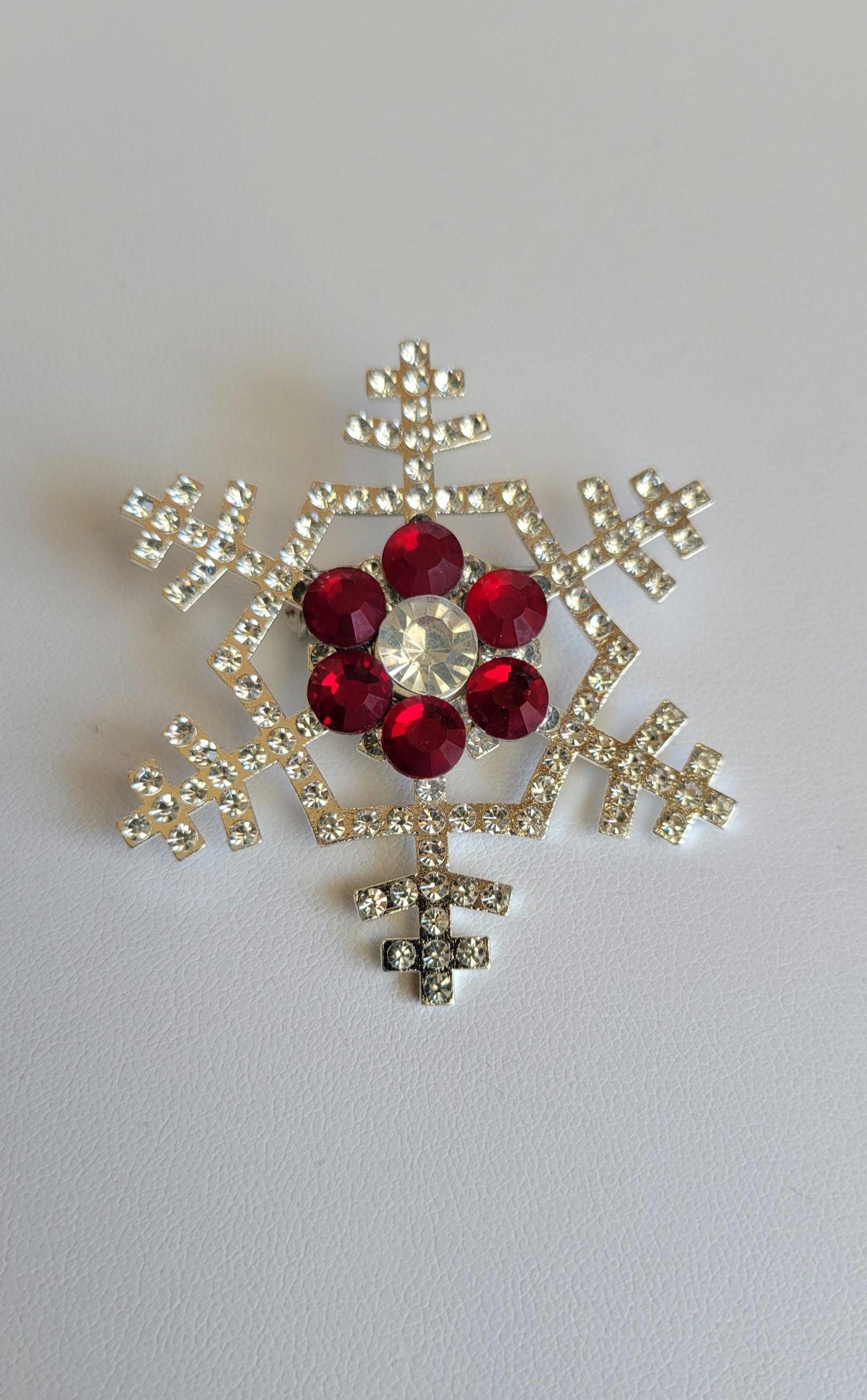 Pin/ornament Silver-tone White Sparkled & Red Swarovski Crystal (x-lrg ...