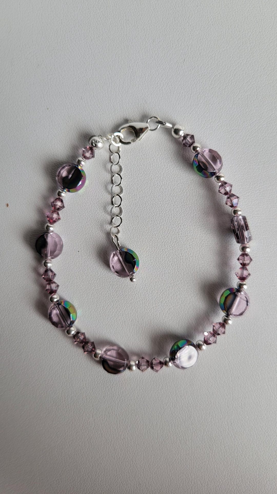 Antique Pink (purple) Swarovski Crystal, Flat/round Purple AB Glass & Sterling Bracelet #2408 - Etsy