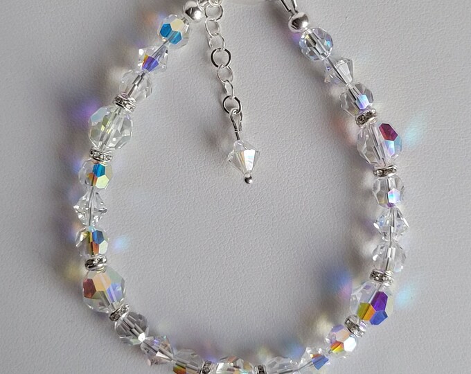 Clear AB Swarovski Crystal (6mm Round+bicone) & Sterling Bracelet #2312 - Etsy