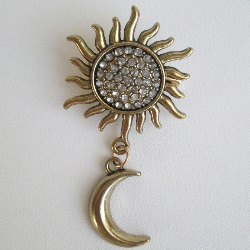 Gold Brooch Sun and Moon - Etsy