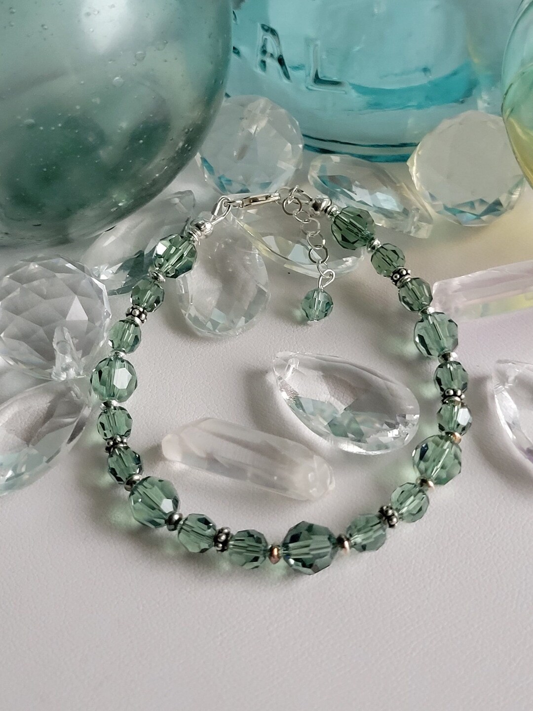 Erinite green Swarovski Crystal & Sterling Bracelet/earring Set 2207 - Etsy