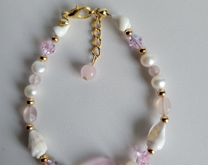 Pink Sea Glass, Freshwater Pearls, Rose Quartz, Conch Shells & Crystal ...