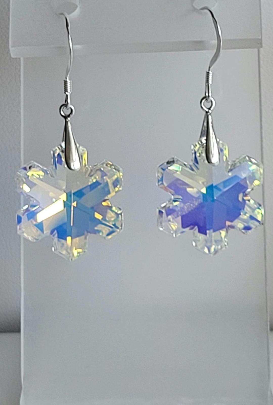 Klare AB Swarovski Kristall Schneeflocke & Sterling Silber Ohrringe 2410 - Etsy.de
