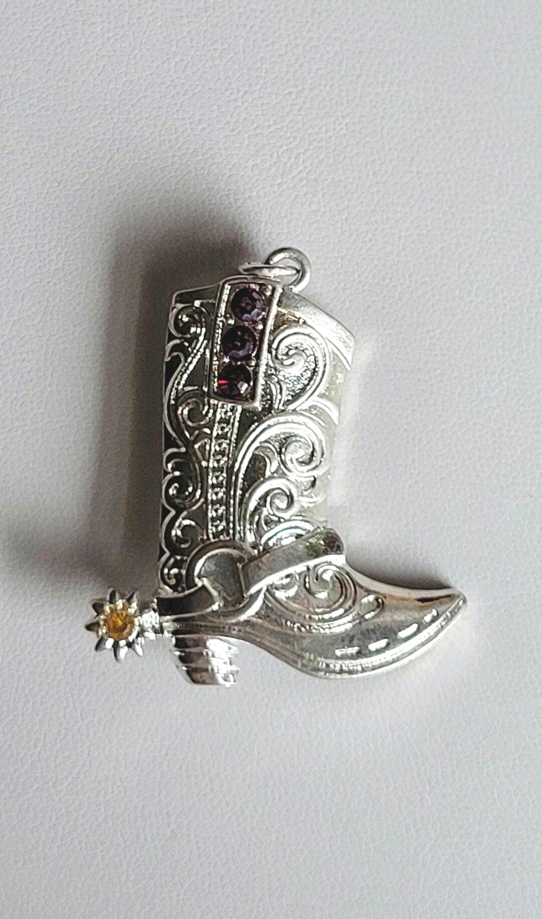 BEST SELLER Silver-plated Cowgirl Boot Brooch W/ Red/yellow Rhinestones ...
