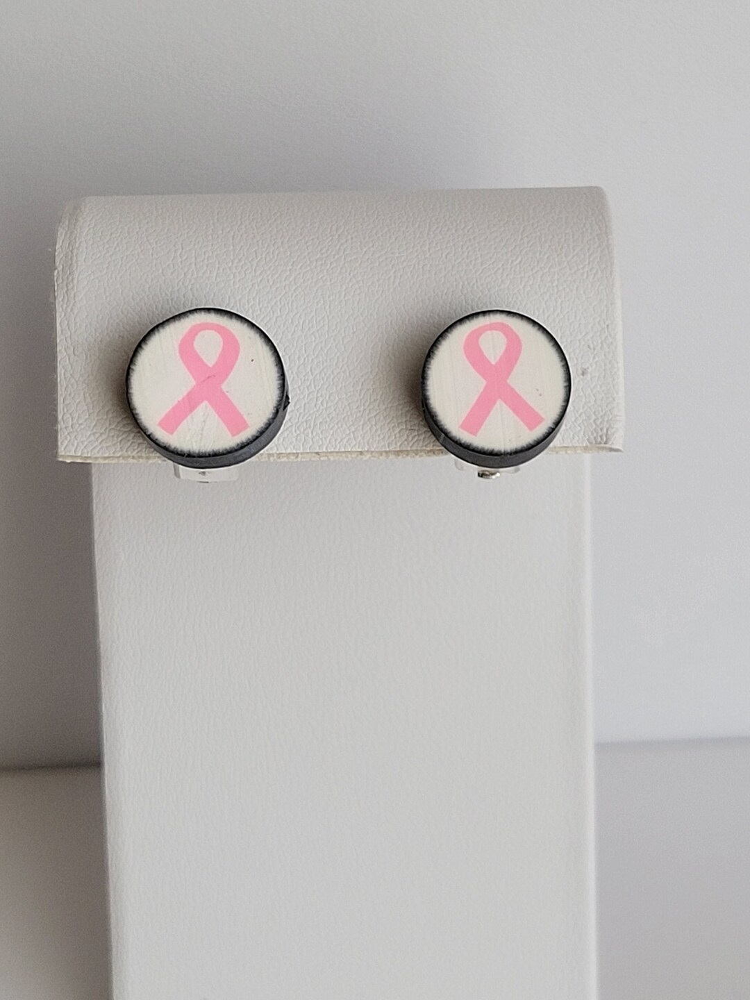 Breast Cancer - Black/white & Pink Ribbon Bead Clip-on Earrings #2020 ...
