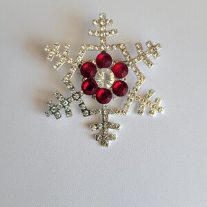 Pin/ornament Silver-tone White Sparkled & Red Swarovski Crystal (x-lrg ...