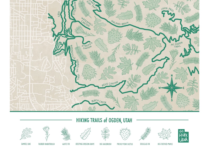 Ogden Utah Hiking Trail Map print Only Go Hike Utah - Etsy