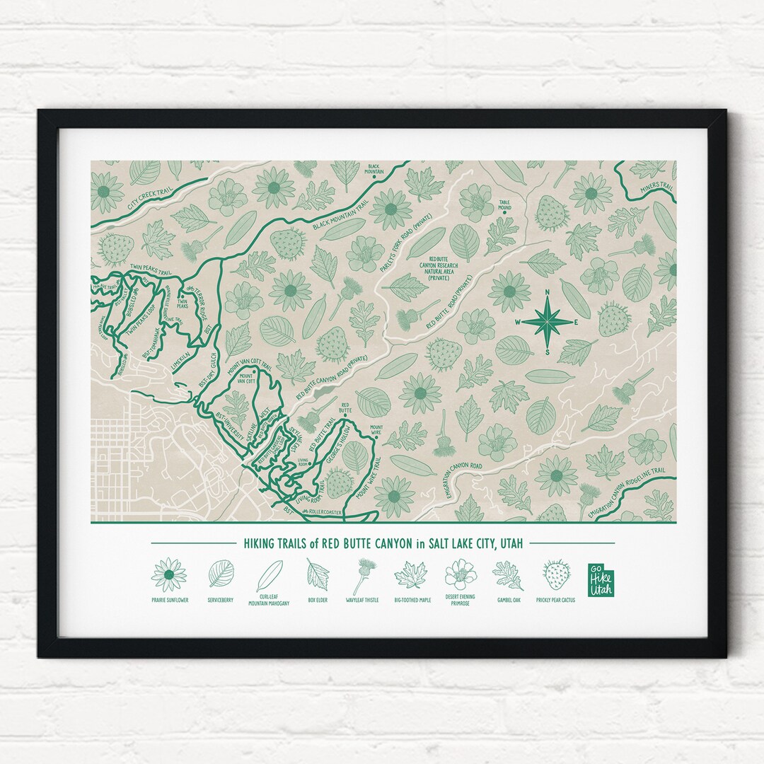 Red Butte Canyon Hiking Trail Map print Only Salt Lake - Etsy